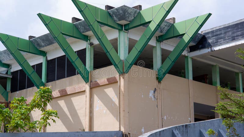 Mosque with Sharp Triangular Pillars Above the Building Stock Photo ...