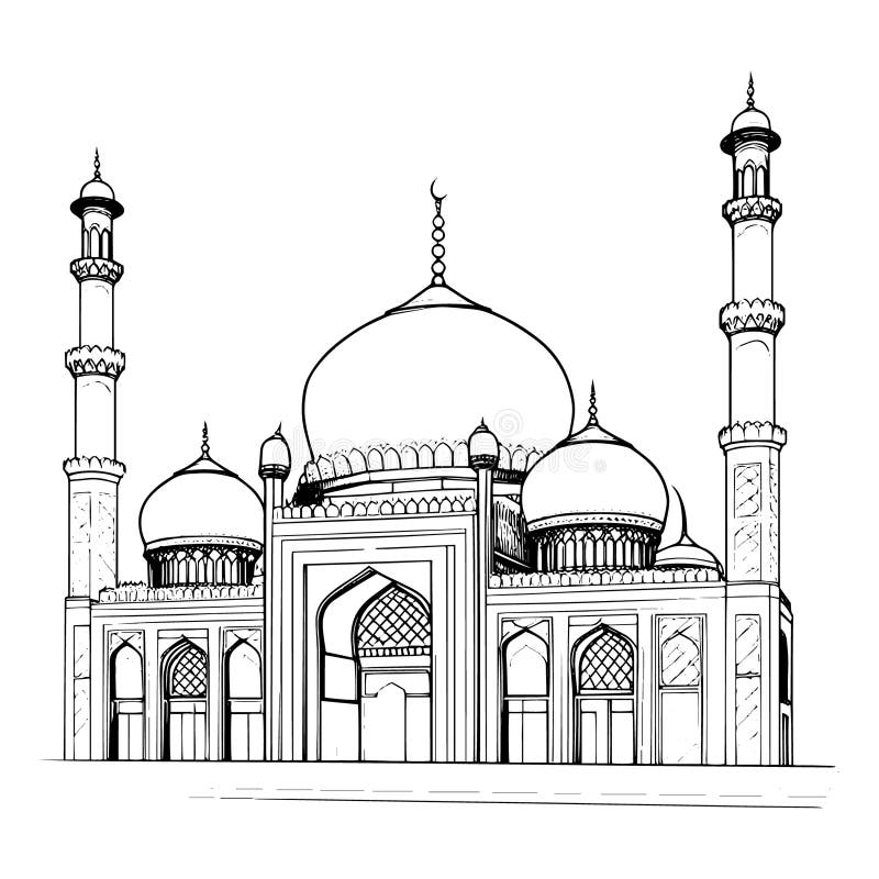 Mosque Sketch Hand Drawing Illustration Stock Vector - Illustration of ...