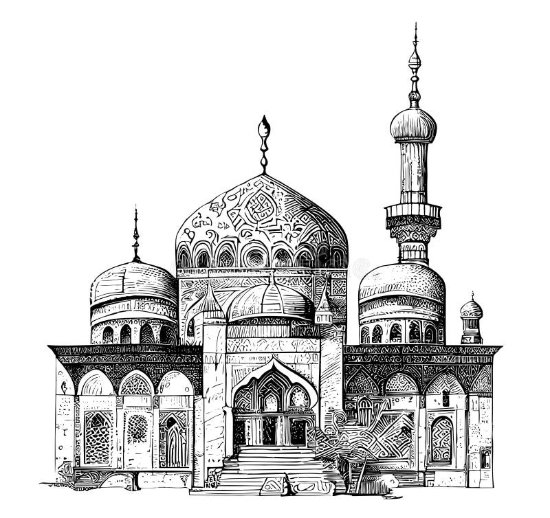 Mosque Sketch, Hand Drawn in Doodle Style Stock Vector - Illustration ...