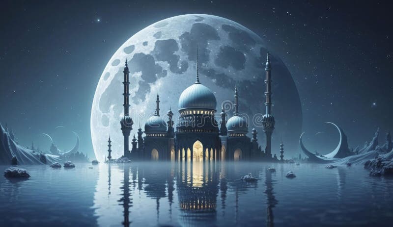 Mosque in the Sky Mosque in the Night Moon and Mosque Stock ...