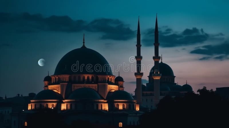 Mosque in the starry night stock illustration. Illustration of culture ...