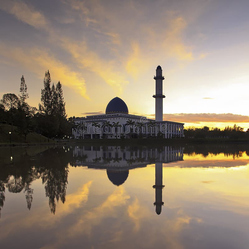 Mosque with Sunrise Background Stock Photo - Image of floating ...