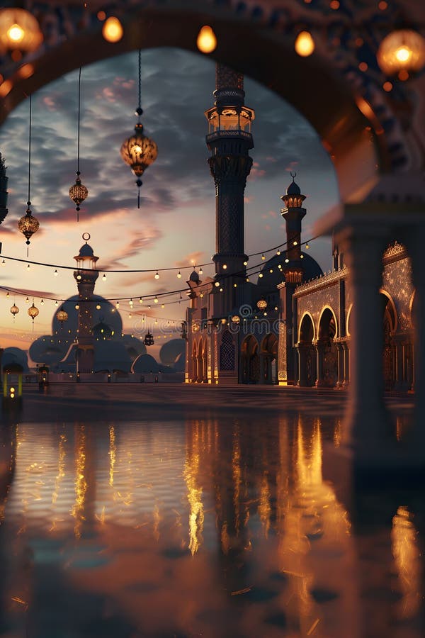 Mosque at Sunset stock illustration. Illustration of arabesque - 329020291