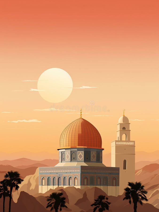Dome of the Rock Mosque in Sunset Stock Illustration - Illustration of ...