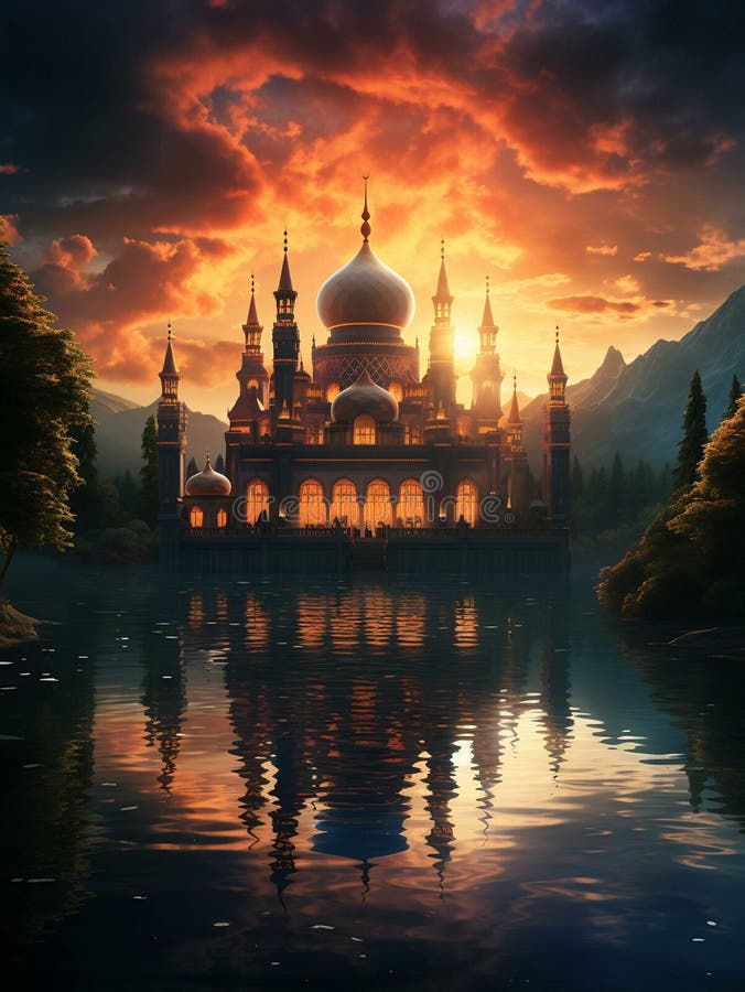 Mosque at Dusk Mosque at Night Mosque at Sunset Stock Illustration ...