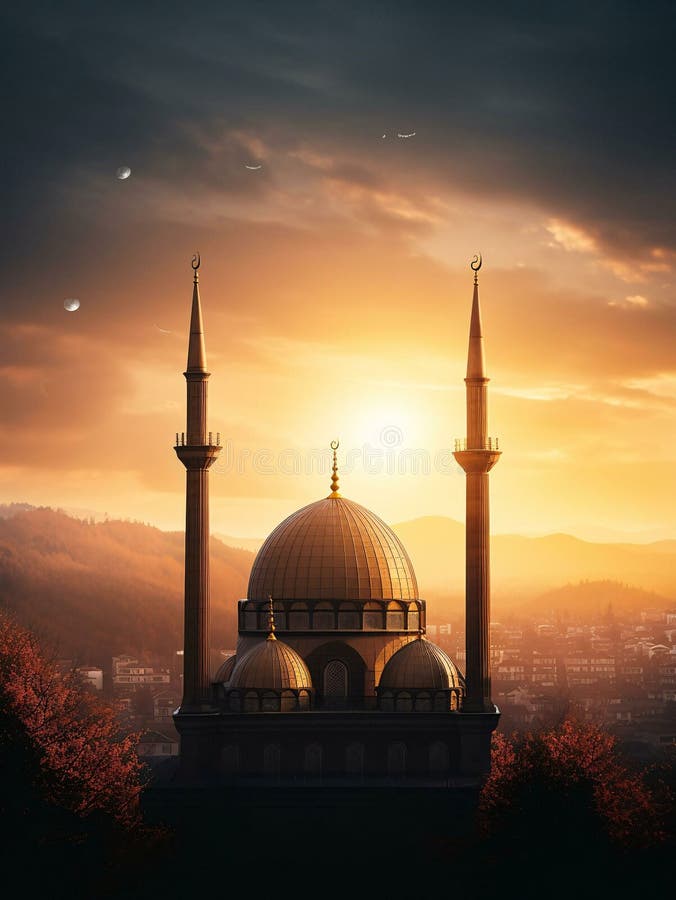 Mosque Mosque at Night Mosque at Sunset Stock Illustration ...