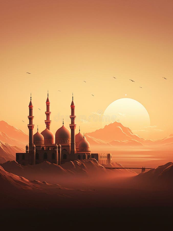 Mosque at Sunset Mosque in Sunset Stock Illustration - Illustration of ...