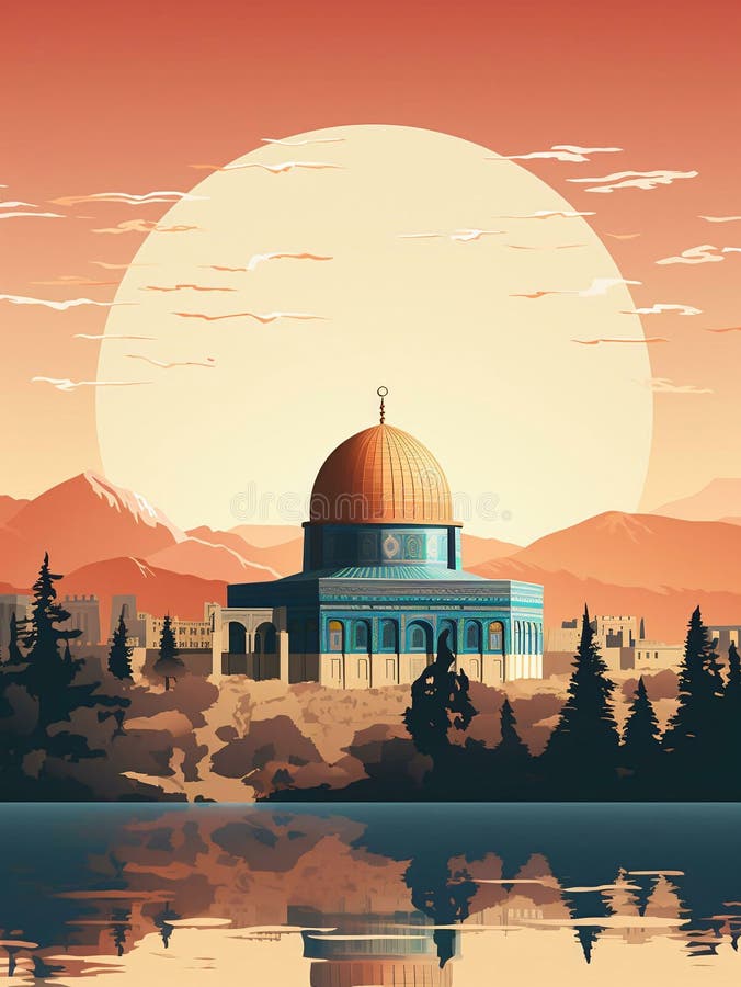 Mosque at Sunset Mosque in Sunset Stock Illustration - Illustration of ...