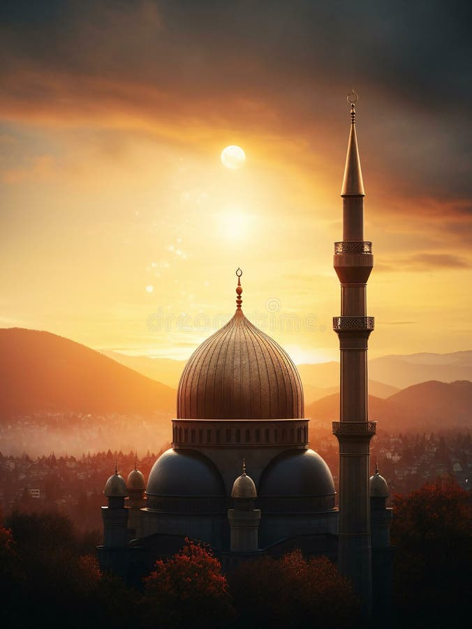 Mosque at Sunset Mosque in Sunset Stock Illustration - Illustration of ...