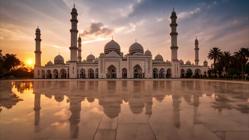 Mosque at Sunset with Reflection Stock Footage - Video of illuminates ...