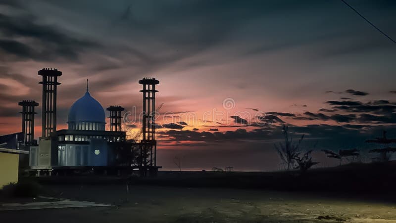 Mosque Sunset Sky, Holy and Islamic Night and Silhouette Mosque Stock ...