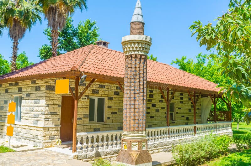 The Small Mosque in Park of Upper Duden Waterfall, Antalya, Turk Stock ...