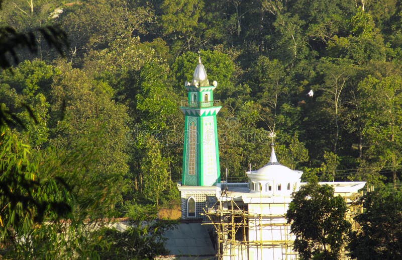 The Mosque Tower Amidst Shady Trees with Dense Green Leaves Stock Photo ...
