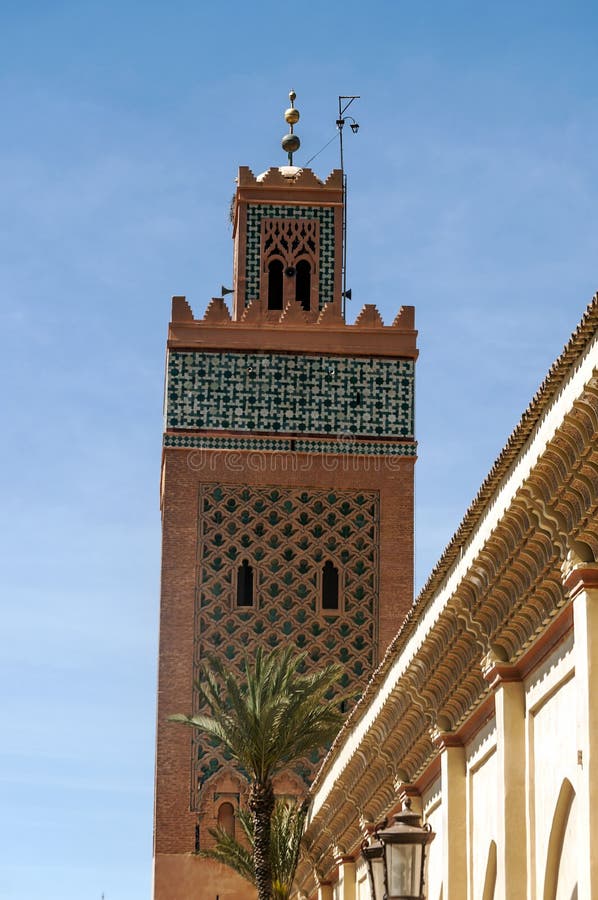 Mosque tower in Marrakech editorial stock photo. Image of landmark ...