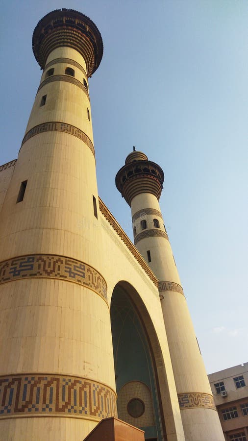 Mosque with Two Minarets in the Al Azhar University Area Stock Image ...