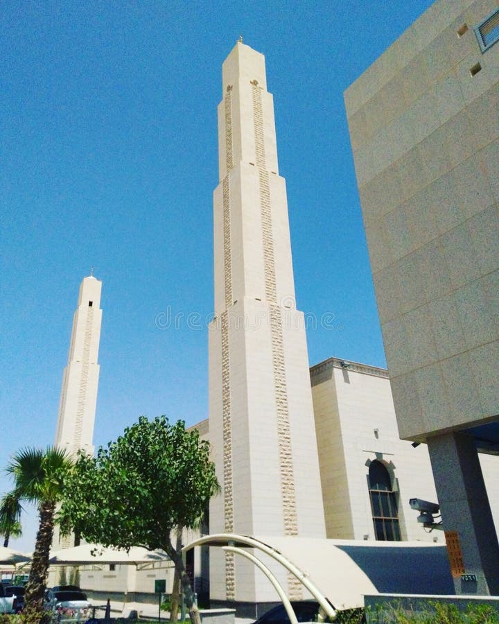 Mosque with Two Minarets in White Stone I Riyadh Stock Image - Image of ...