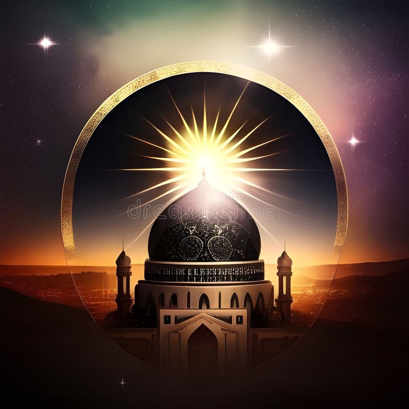 Mosque under starry sky stock illustration. Illustration of serenity ...