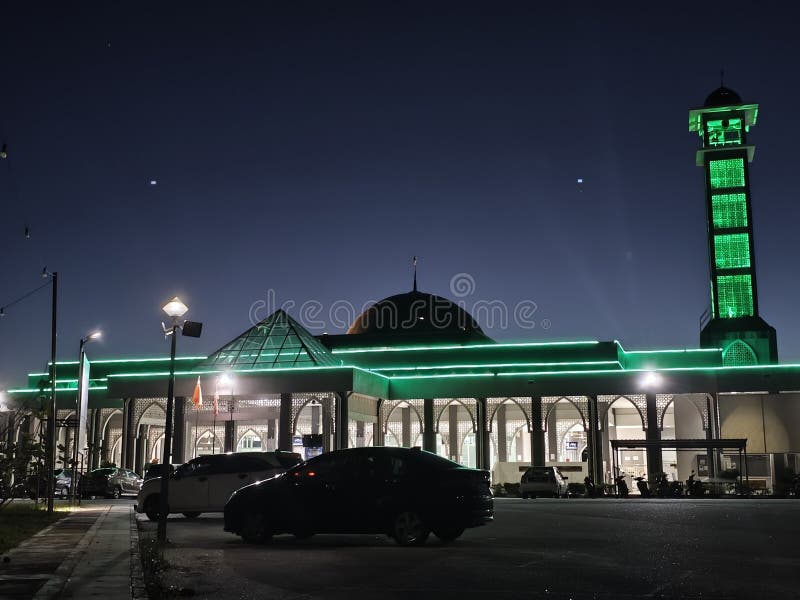 The Mosque View with Green Light Stock Photo - Image of mosque ...