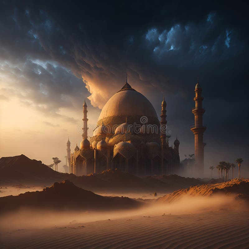 Mosque Wallpaper Desert Background Ai Generated Stock Illustration ...