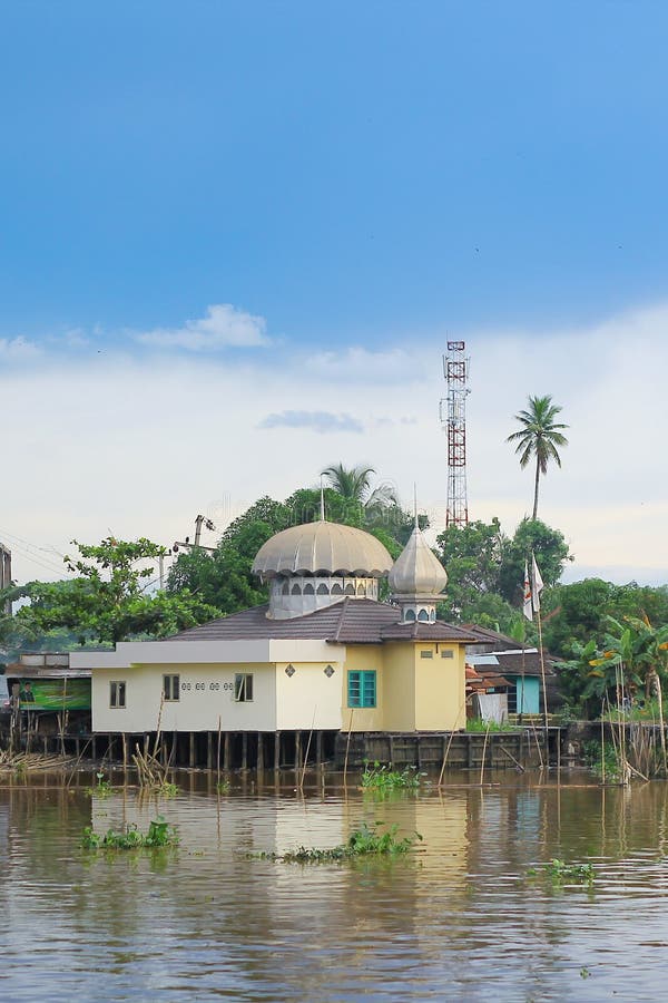 Mosque on Water with Blue Sky. Copy Space for Environment, Architecture ...