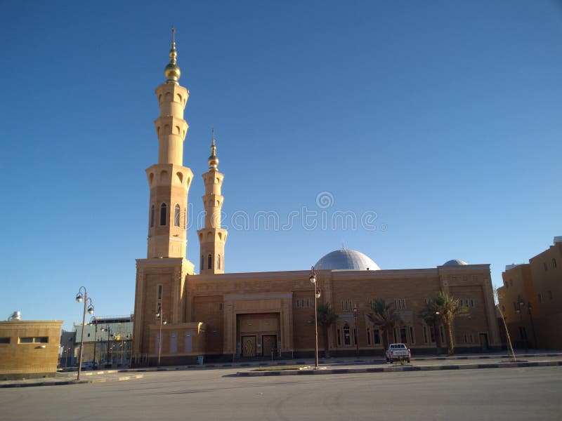 Mosque in West Riyadh with Two Minarets and Silver Color Dome Editorial ...