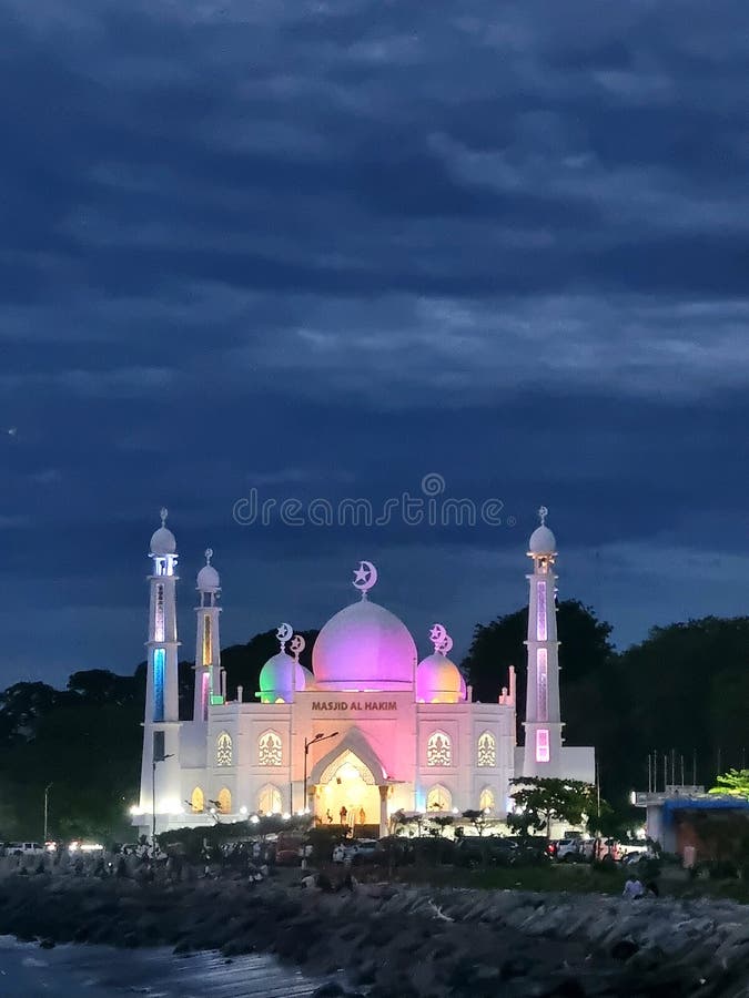 Mosque with Beautiful Light on the Beach Stock Image - Image of light ...