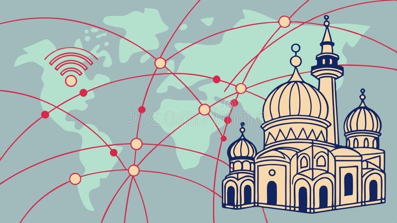 Mosque and World Map, Global Connection Vector Design Generative AI ...