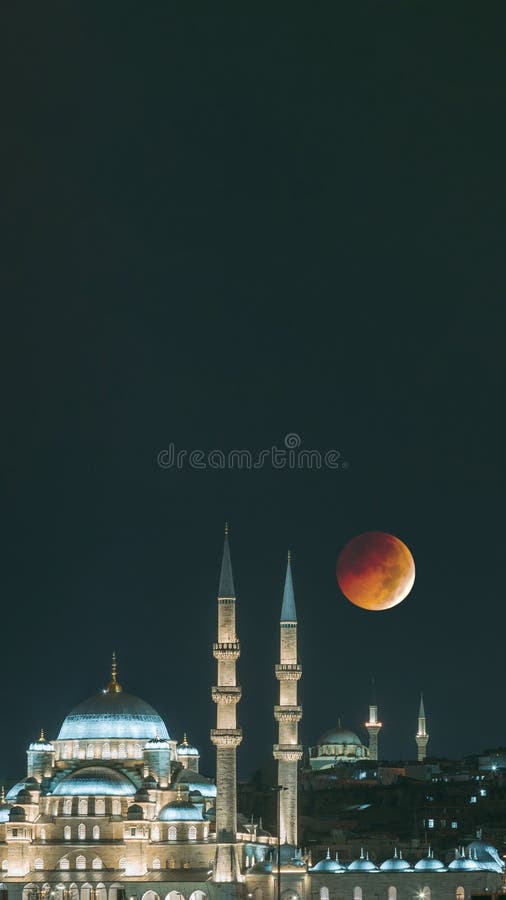 Mosques with Eclipsed Moon. Ramadan or Islamic Background Image Stock ...