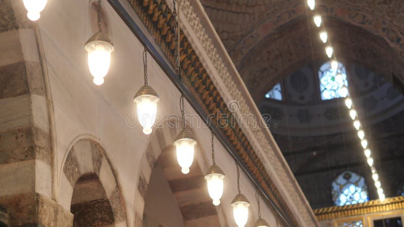 Interior Architecture of Historic Mosque with Decorative Lighting Stock ...
