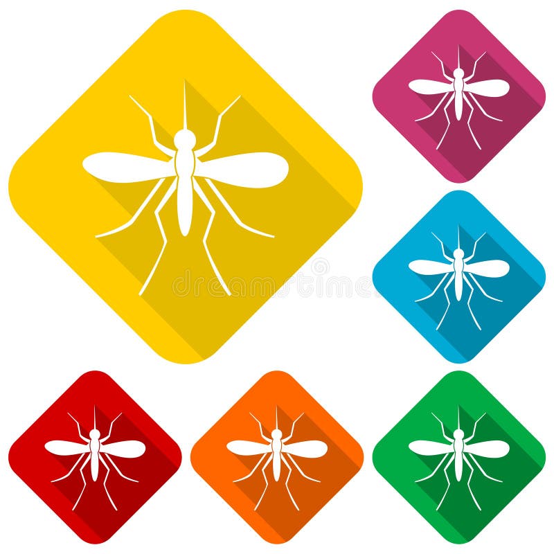 Mosquito Icons Set with Long Shadow Stock Vector - Illustration of bite ...