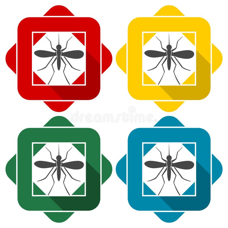 Mosquito Icons Set with Long Shadow Stock Vector - Illustration of ...