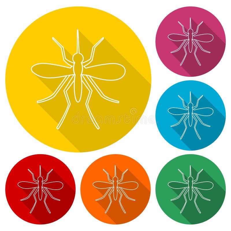 Mosquito Icons Set with Long Shadow Stock Vector - Illustration of ...