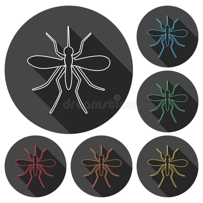 Mosquito Icons Set with Long Shadow Stock Vector - Illustration of ...