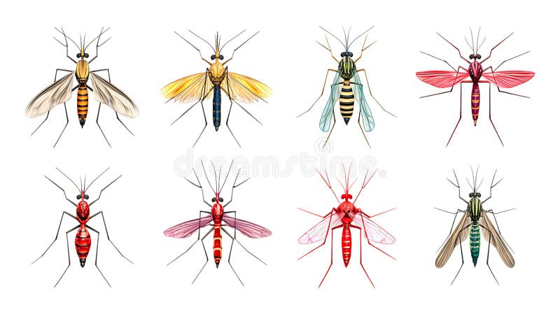 Mosquitoes and Crane Flies on Transparent Background Stock Illustration ...