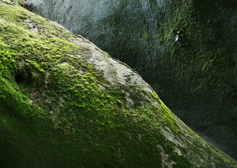 Stacked Rock Boulders with Moss Stock Image - Image of stacked, angled ...