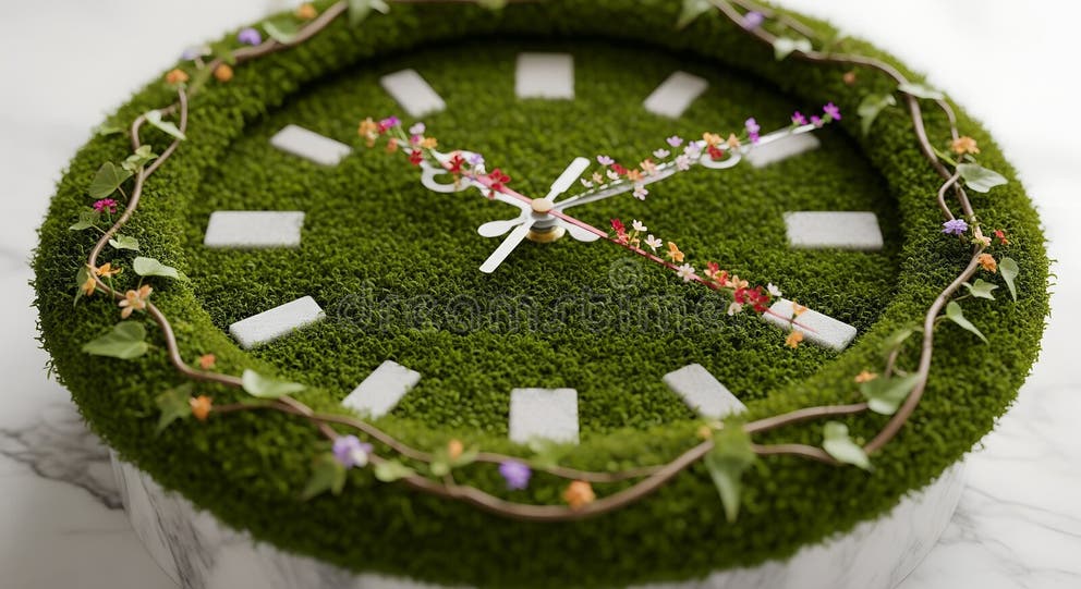 Moss Clock: a Whimsical Timepiece Stock Illustration - Illustration of ...