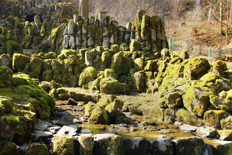 Moss Covered Basalt Columns Stream Forest Landscape Stock Photos - Free ...