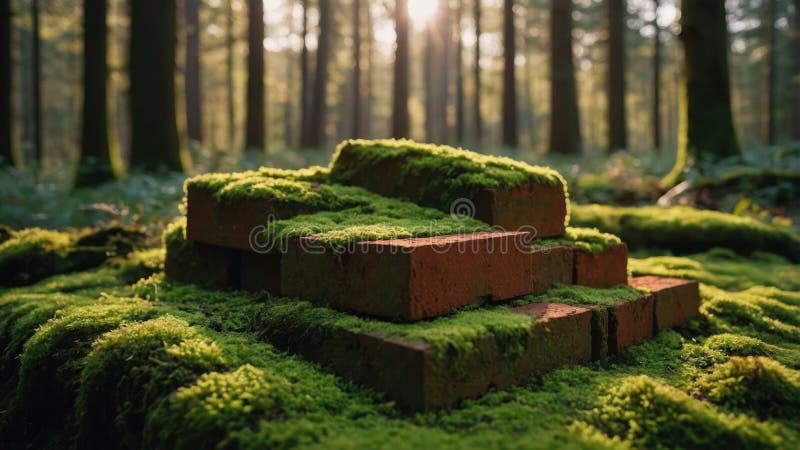Moss Covered Bricks in Sunlit Forest Stock Illustration - Illustration ...
