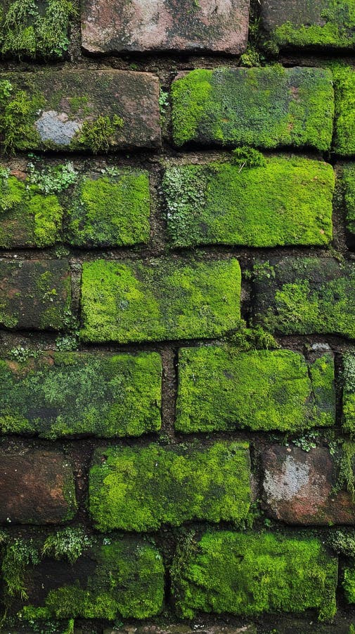 Moss-covered Brick Wall Texture, Natural Growth. Rustic Architecture ...