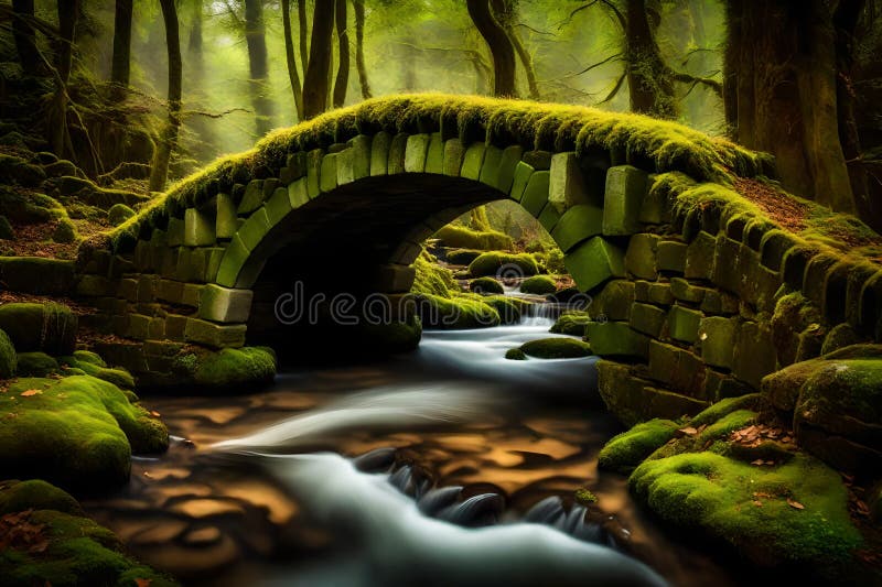 A Moss-covered, Centuries-old Stone Bridge Arching Over a Babbling ...
