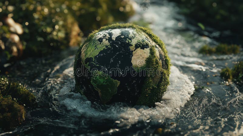 Moss Covered Earth Emerging from Stream Stock Illustration ...
