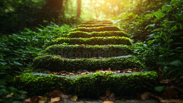 The Moss Covered Forest Steps Stock Illustration - Illustration of ...
