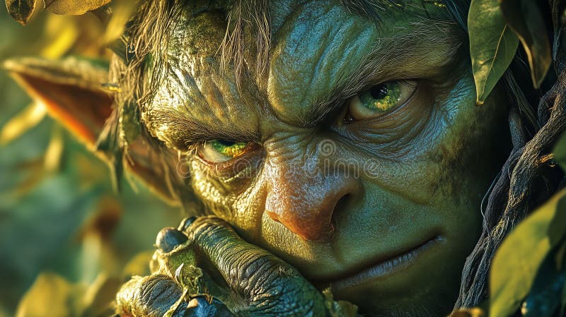 A Moss-covered Green Mystical Creature Sits Thoughtfully in an Emerald ...