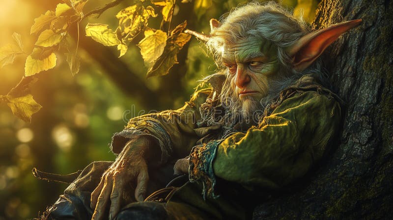 A Moss-covered Green Mystical Creature Sits Thoughtfully in an Emerald ...