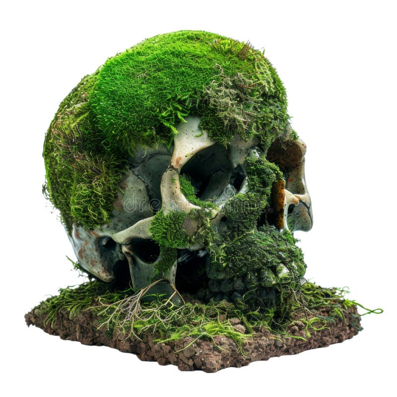 Moss-Covered Human Skull on a Patch of Earth Stock Photo - Illustration ...
