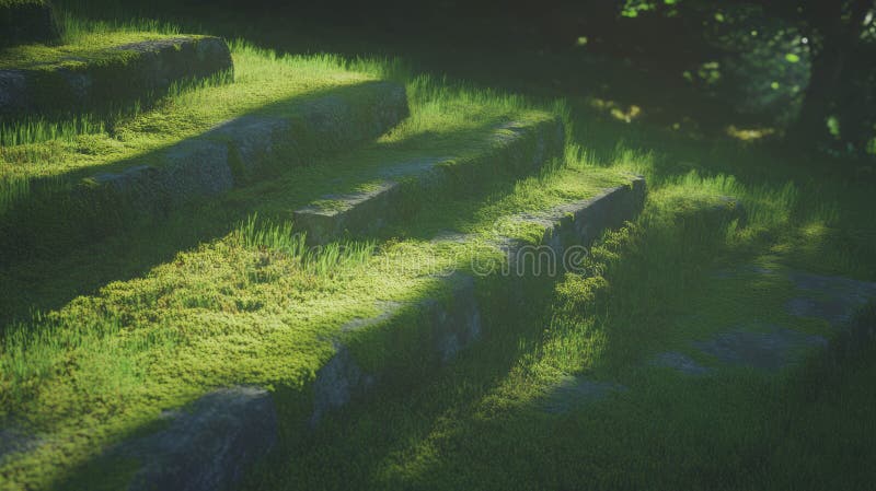 Moss Covered Limestone Steps in a Sunlit Forest Setting Stock Image ...