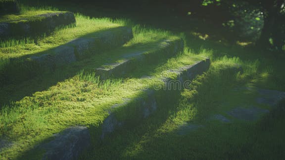 Moss Covered Limestone Steps in a Sunlit Forest Setting Stock Image ...