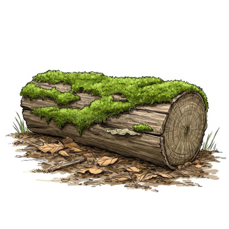 Moss Covered Log on Forest Floor Stock Illustration - Illustration of ...