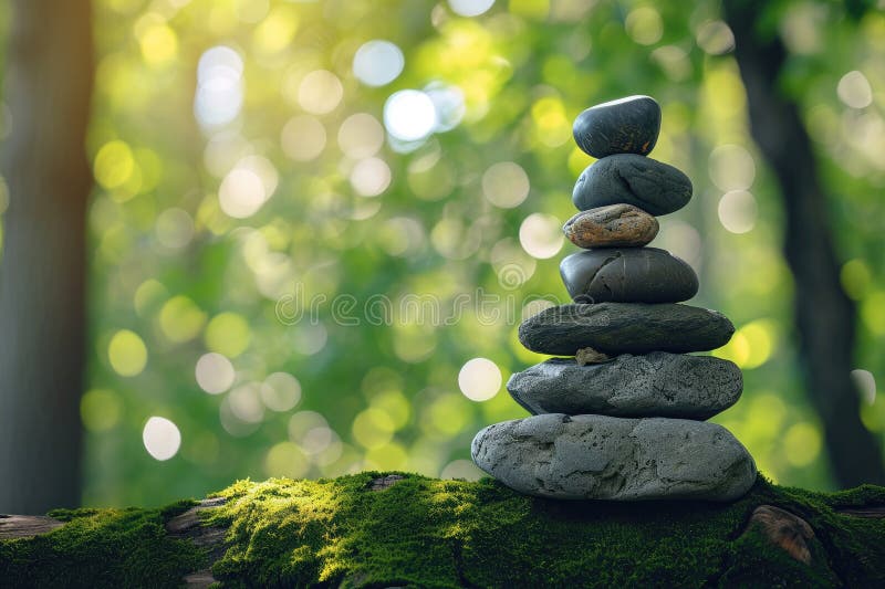 Moss-covered Log Supporting Stack of Rocks Stock Illustration ...
