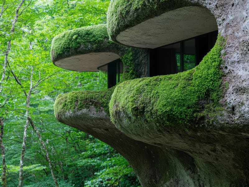 Moss-covered Mushroom-shaped Structure in Lush Forest Stock ...